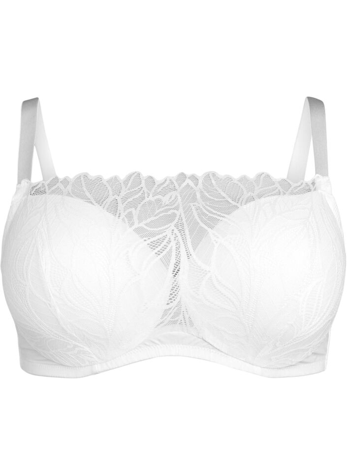 Moulded underwired bra with lace detail - White - Sz. 85B - Zizzifashion
