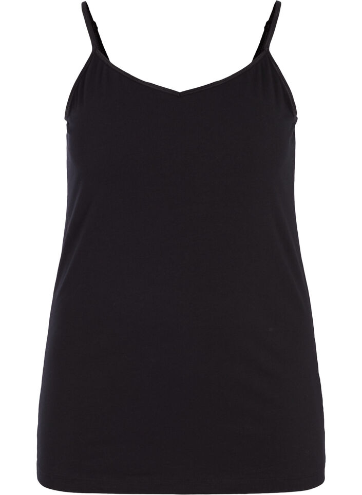 Basic cotton spaghetti strap top - Black - Sz. 42-60 - Zizzifashion