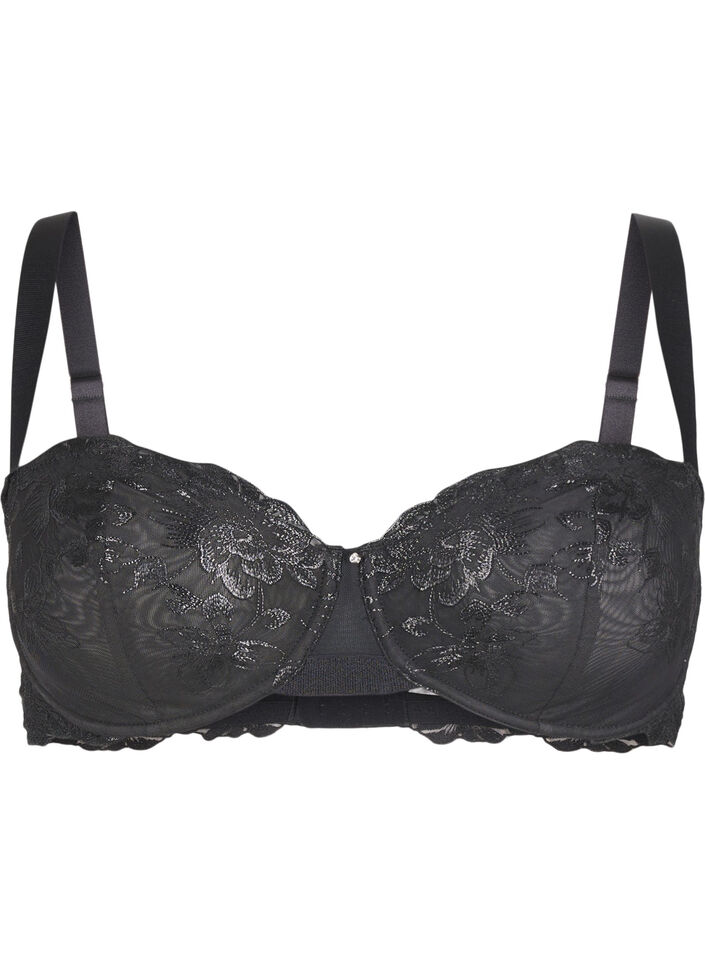 Balconette bra with underwire and embroidered lace - Black - Sz. 85E ...