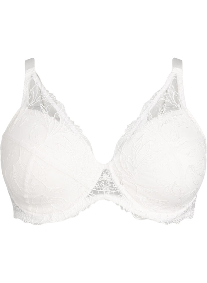 Padded lace bra with underwire - White - Sz. 85E-115H - Zizzifashion