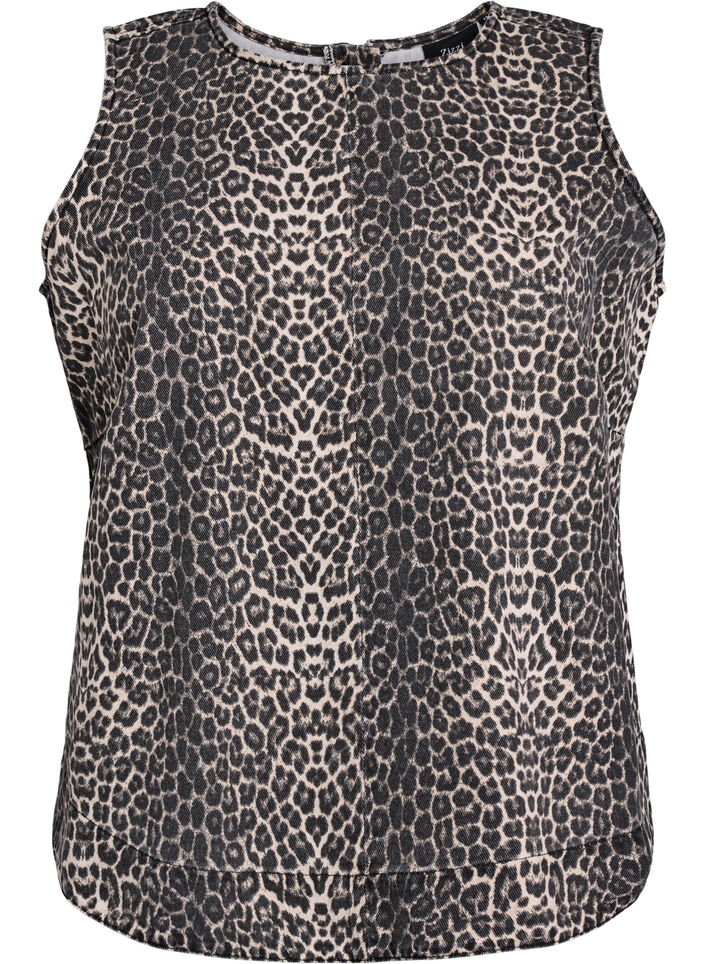 Sleeveless leopard print denim top - Brown - Sz. 40-64 - Zizzifashion