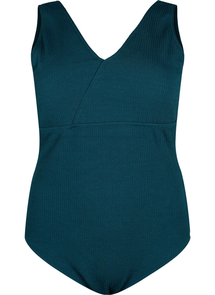 Swimsuit with crepe texture and wrap effect - Green - Sz. 42-60 ...