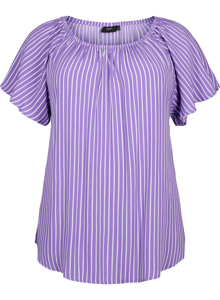 Plain viscose blouse with short sleeves - Purple - Sz. 42-64 - Zizzifashion