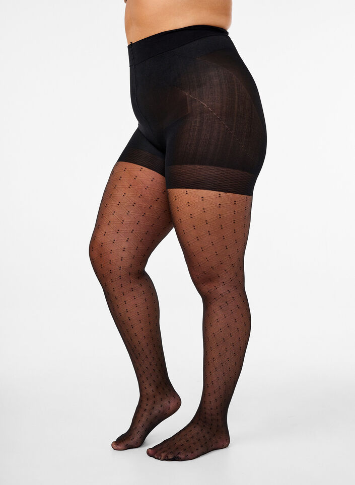 30 denier tights with diamond pattern - Black - Zizzifashion