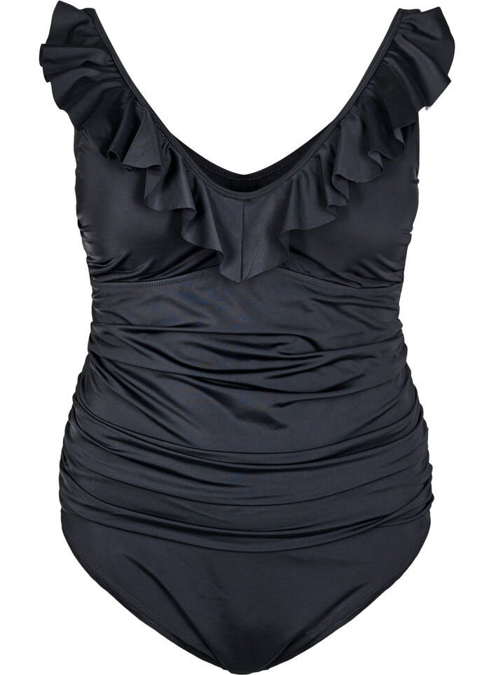 Swimsuit with ruffles and removable inserts - Black - Sz. 40-64 ...