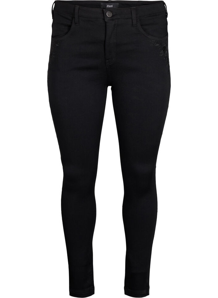 Super slim Amy jeans with embroidery detail - Black - Sz. 40-64 ...