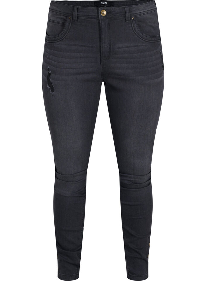 Super slim Amy jeans with slit and buttons - Grey - Sz. 40-64 ...