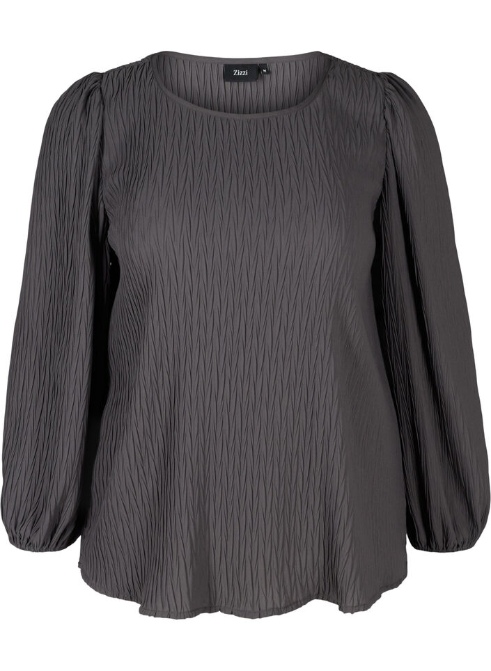 Textured blouse with puff sleeves - Dark Grey - Sz. 42-60 - Zizzifashion