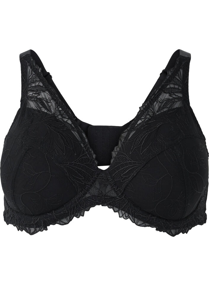 Padded lace bra with underwire - Black - Sz. 85E-115H - Zizzifashion