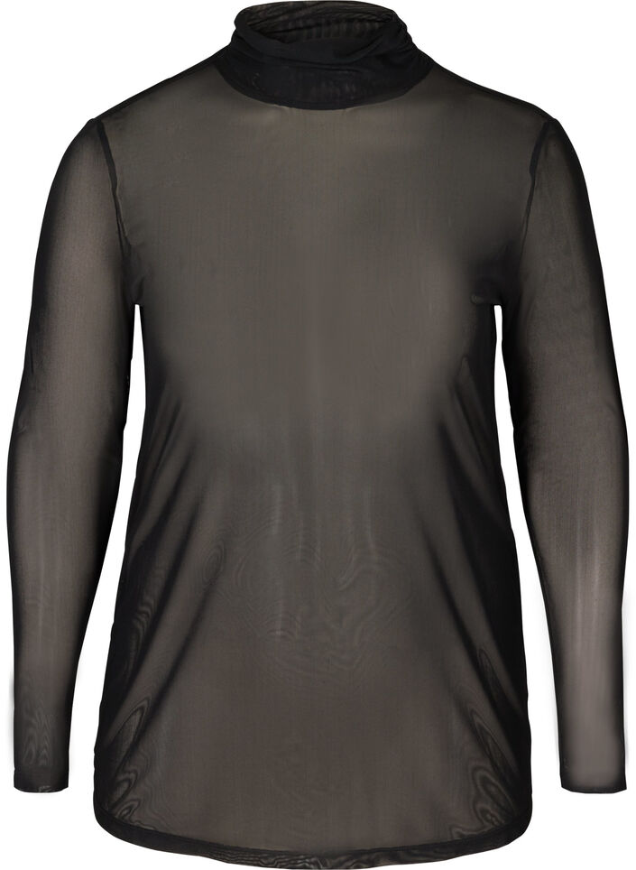 Mesh top with a high neck - Black - Sz. M - Zizzifashion