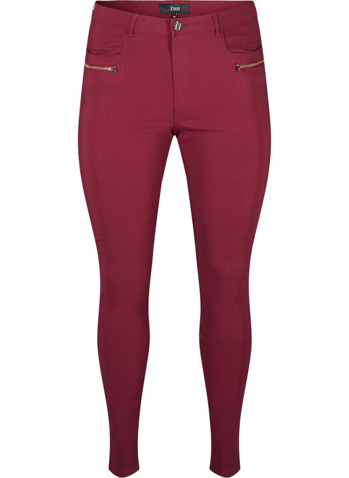 Close-fitting trousers with zipper details - Red - Sz. 42-60 - Zizzifashion