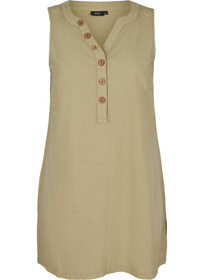 Sleeveless cotton tunic with buttons - Green - Sz. 40-64 - Zizzifashion