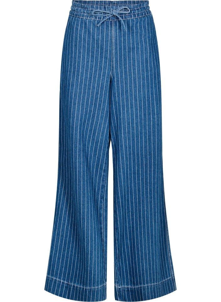 Wide-leg denim jeans with stripes - Blue - Sz. S - Zizzifashion