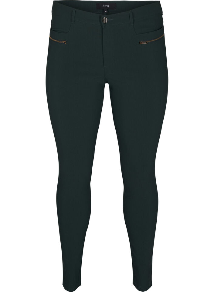 Tight-fitting trousers with zip details - Green - Sz. 44 - Zizzifashion