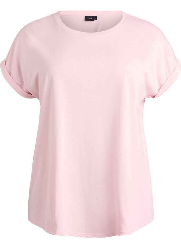 Short-sleeved cotton blend t-shirt - Pink - Sz. 40-64 - Zizzifashion